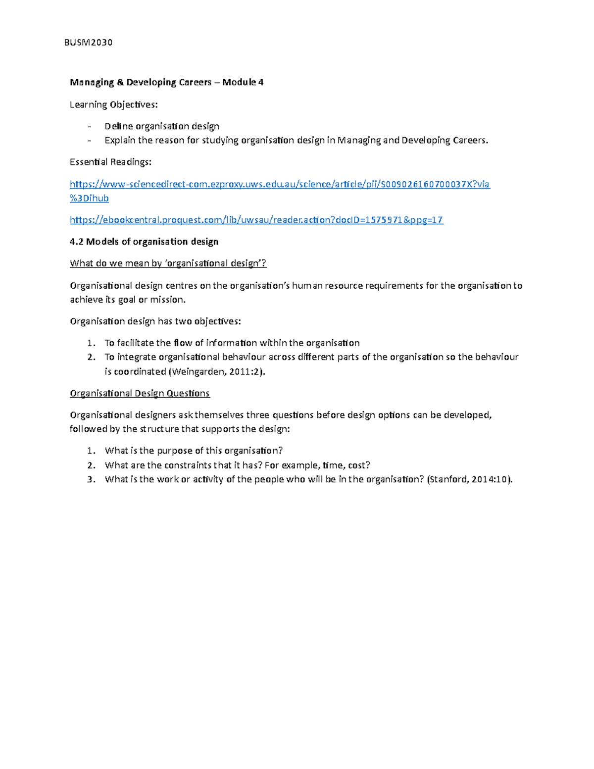 BUSM2030 - Module 4 - BUSM Managing & Developing Careers – Module 4 ...