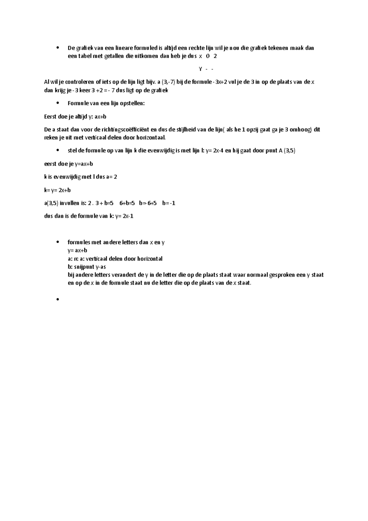 Wiskunde samenvatting hoofdstuk 1 - De grafiek van een lineare formuled ...