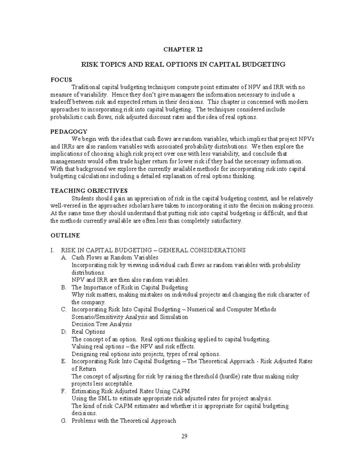 Practical Financial Management Lasher Chapter 12 - CHAPTER 12 RISK ...