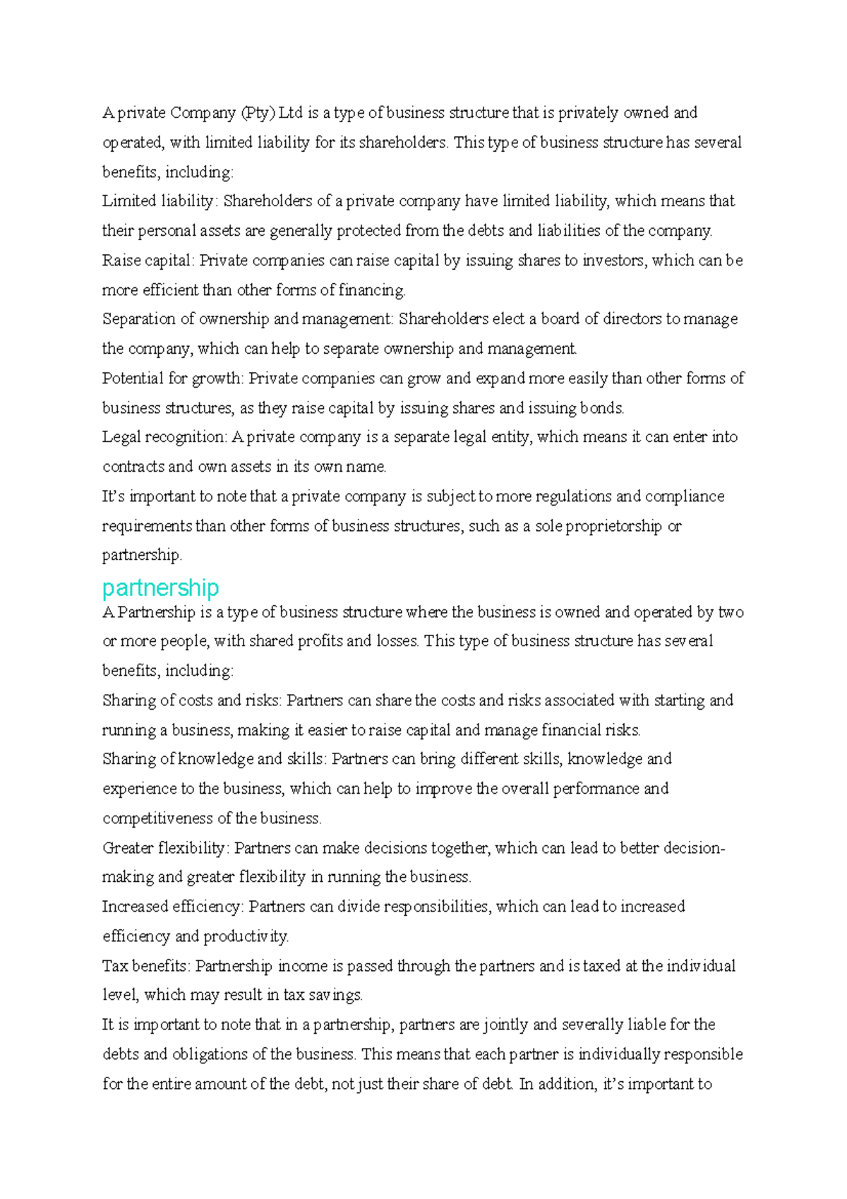 Lecture notes for statistic and Fin Management - A private Company (Pty ...