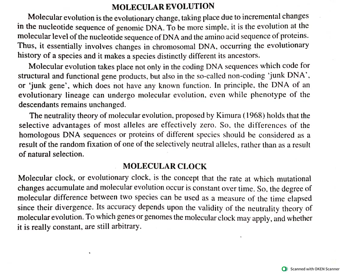 Molecular evolution and molecular clock - Bsc zoology - Studocu
