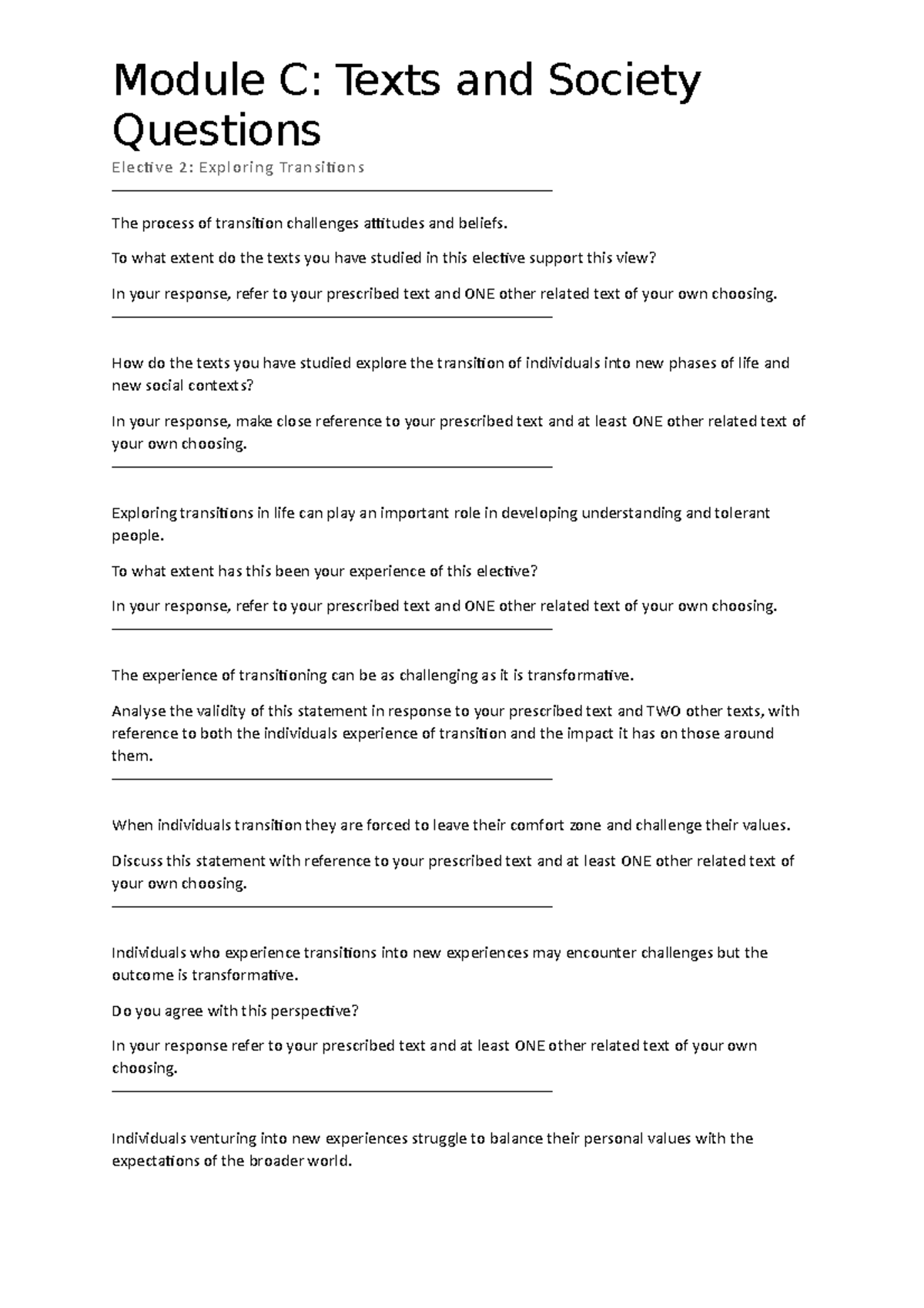 1Ek Y module c texts and society questions - Module C: Texts and ...