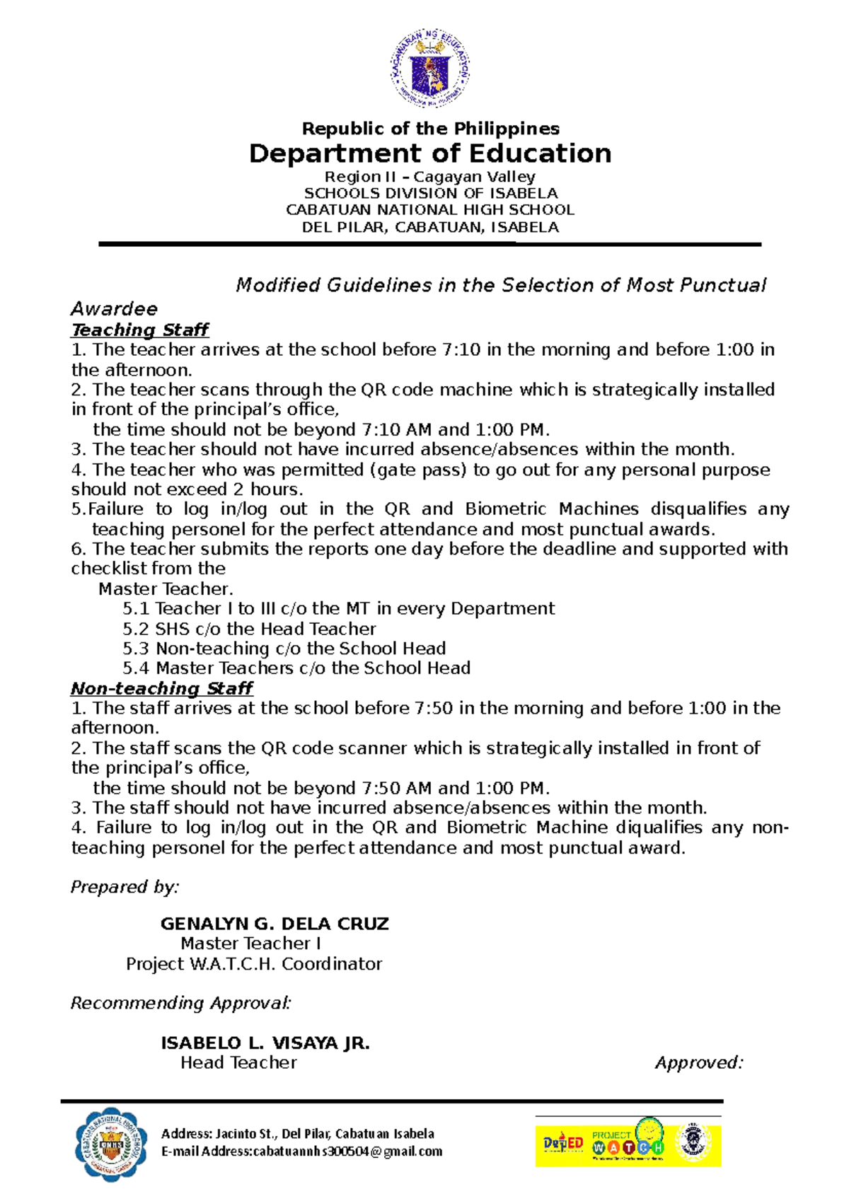 Modified Guidelines Project Watch - Department of Education Region II ...