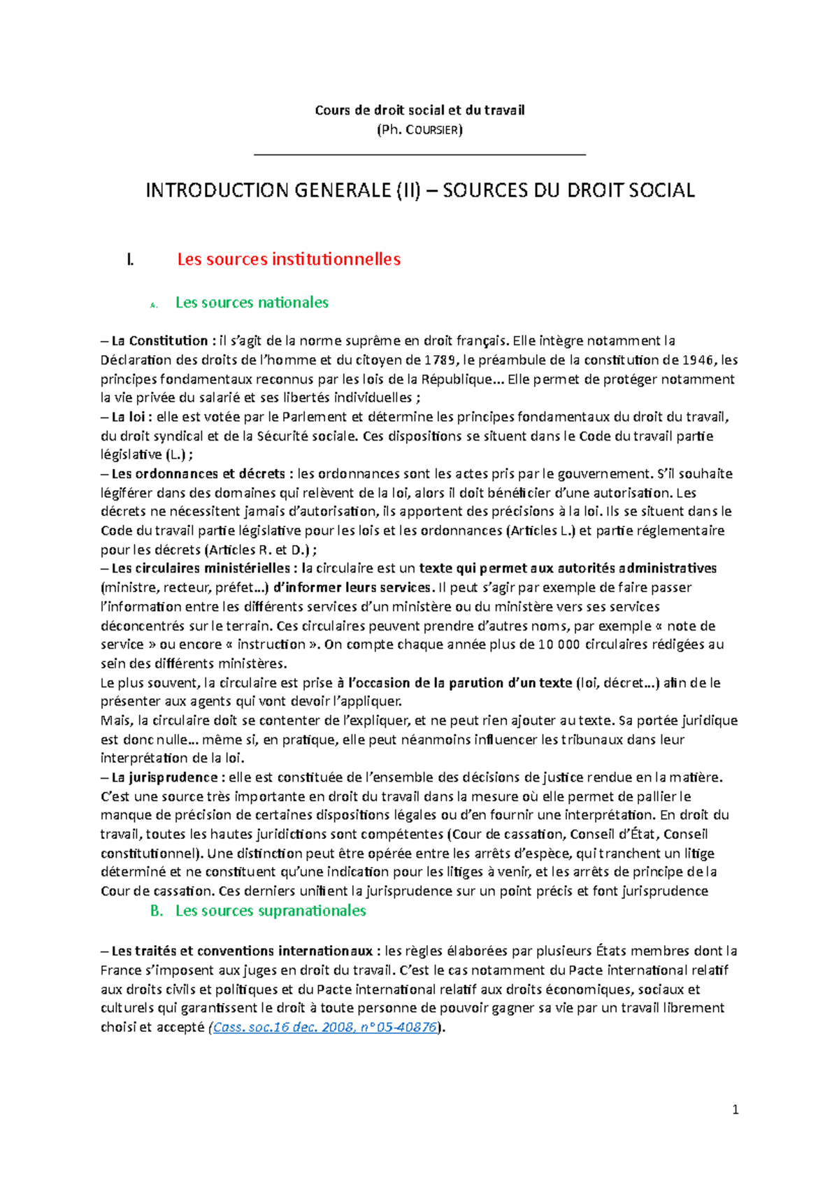 Introduction partie 2 droit social et du travail - Cours de droit ...