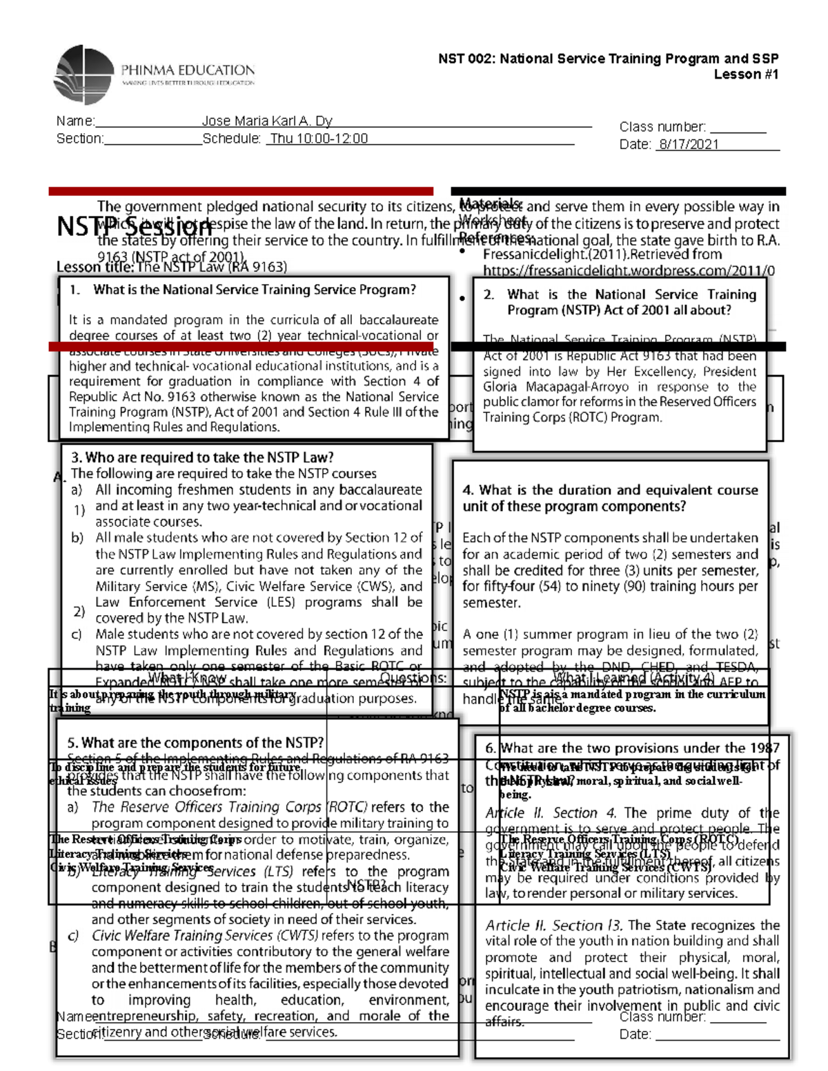 SAS 1 NST 002 - asdasd - Lesson Name: Jose Maria Karl A. Dy Section: Schedule: Thu 10:00-12 ...