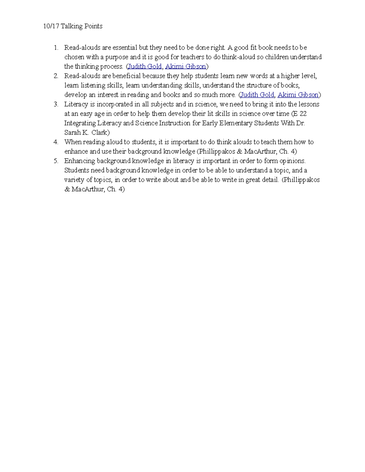10 17 Talking Points - Joanne West - 10/17 Talking Points Read-alouds ...