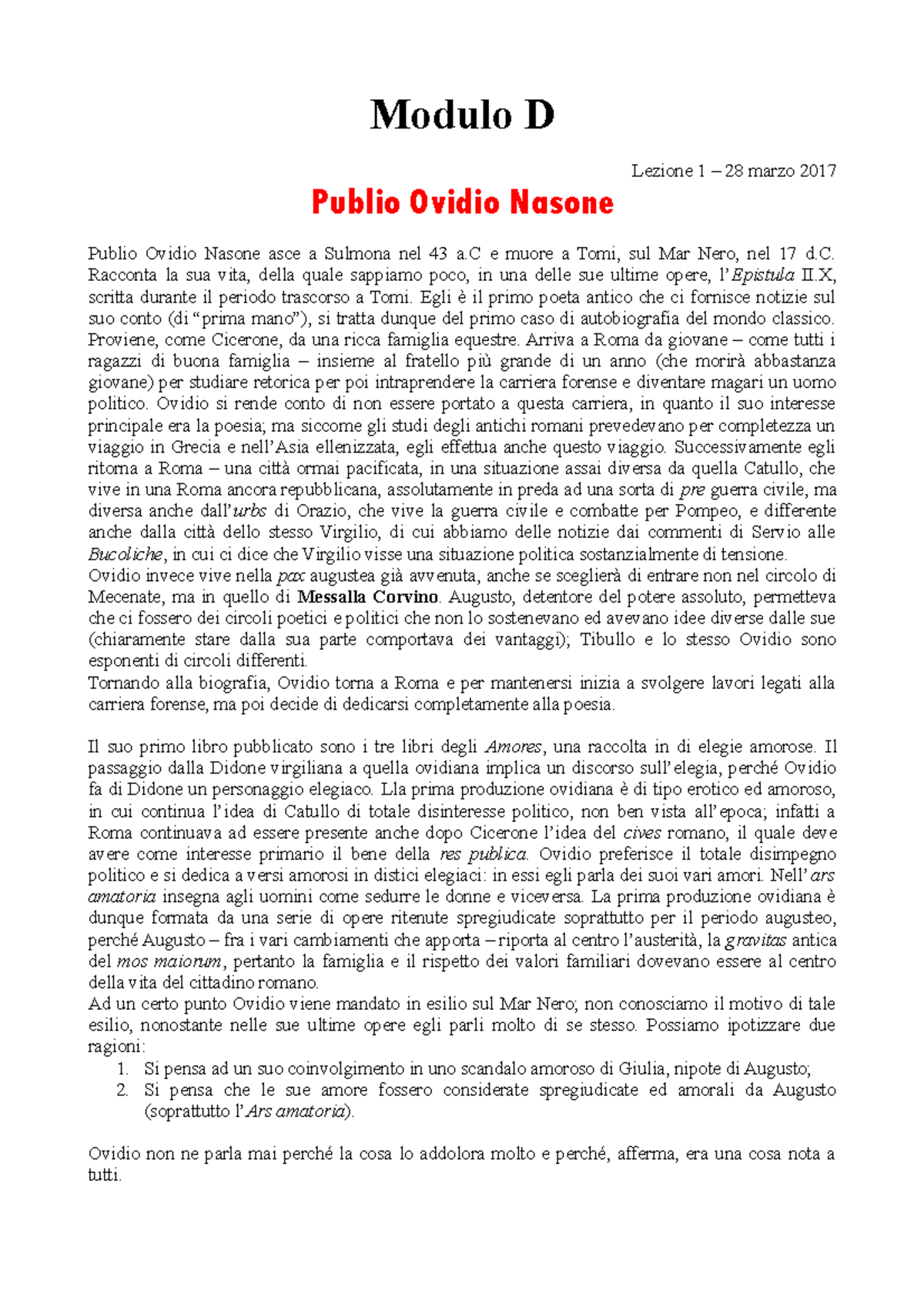 Letteratura Latina - Heroides VII e X - Modulo D Lezione 1 – 28 marzo ...