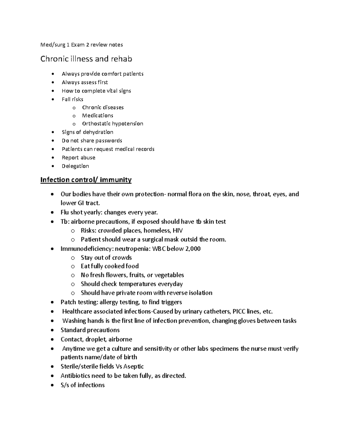 Exam 2 review notes -7 - Med/surg 1 Exam 2 review notes Chronic illness ...