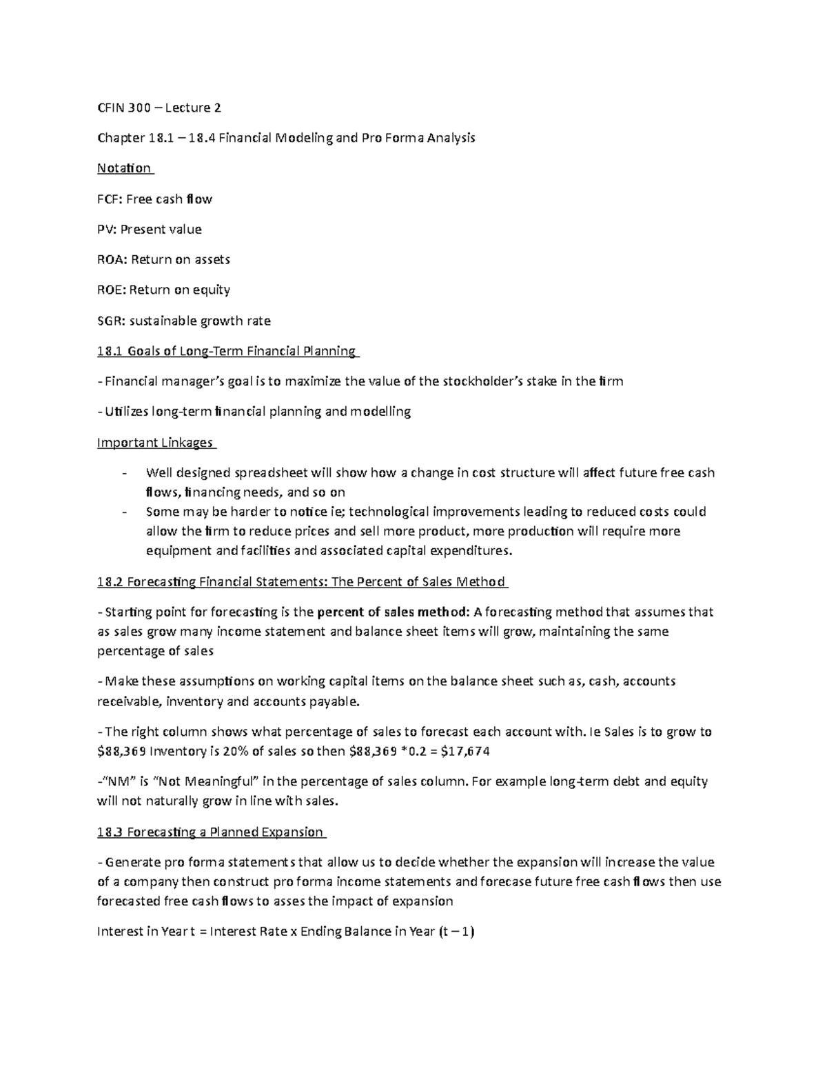 CFIN 300 - Module 2 Chapter 18 - fin 300 - Toronto Met - Studocu