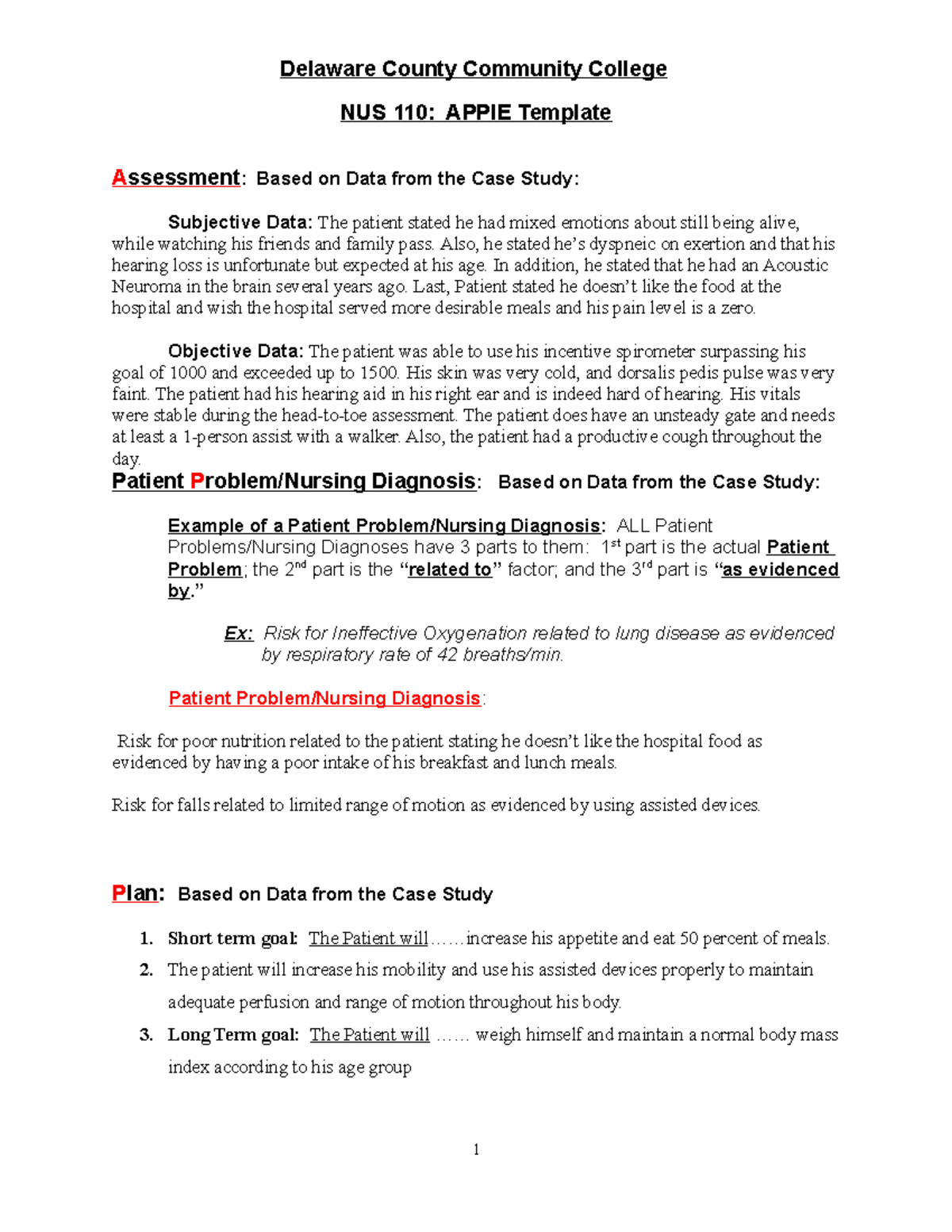 VE Clinical 1 - n/a - Delaware County Community College NUS 110: APPIE ...