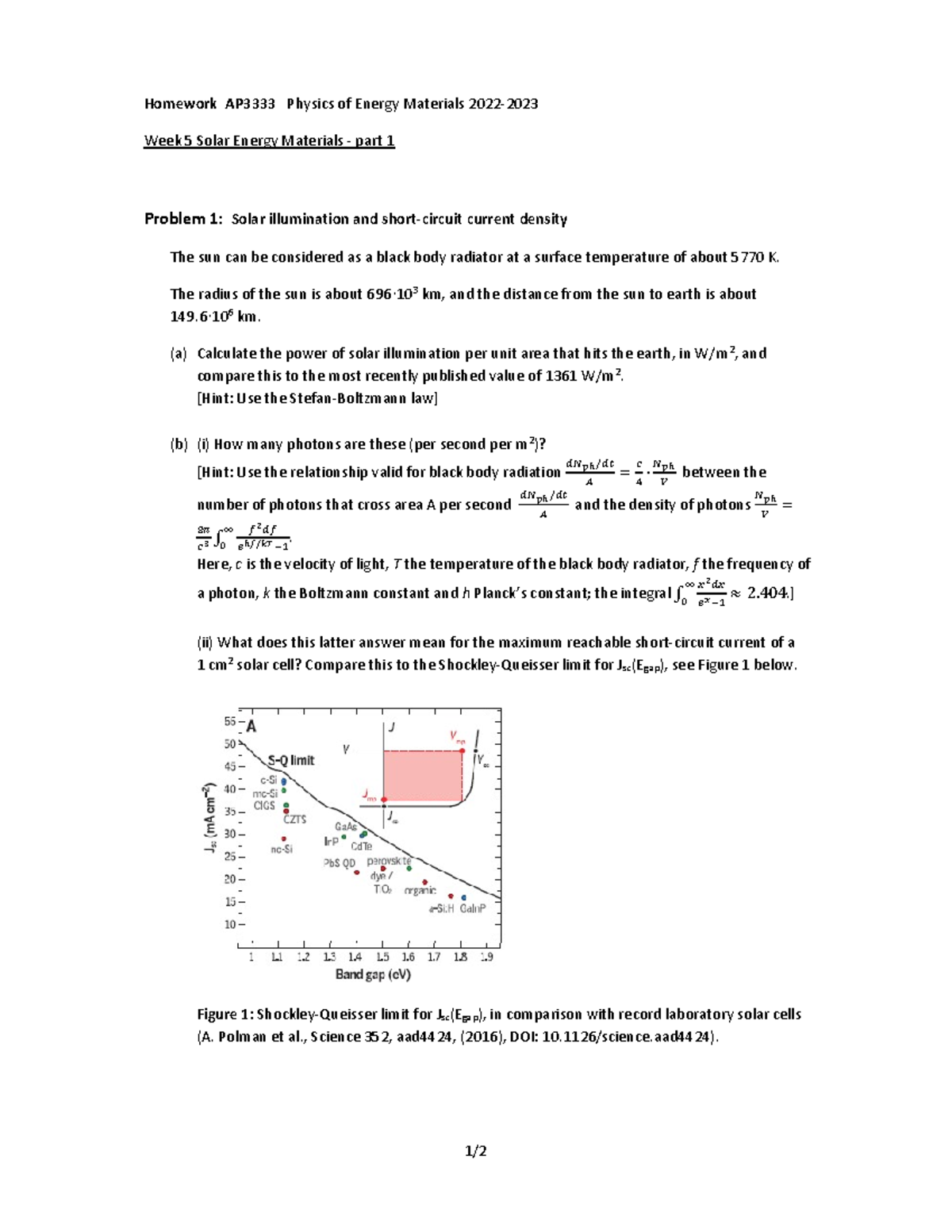 Assignments AP3333 week 5 - 1/ Homework AP3333 Physics of Energy ...