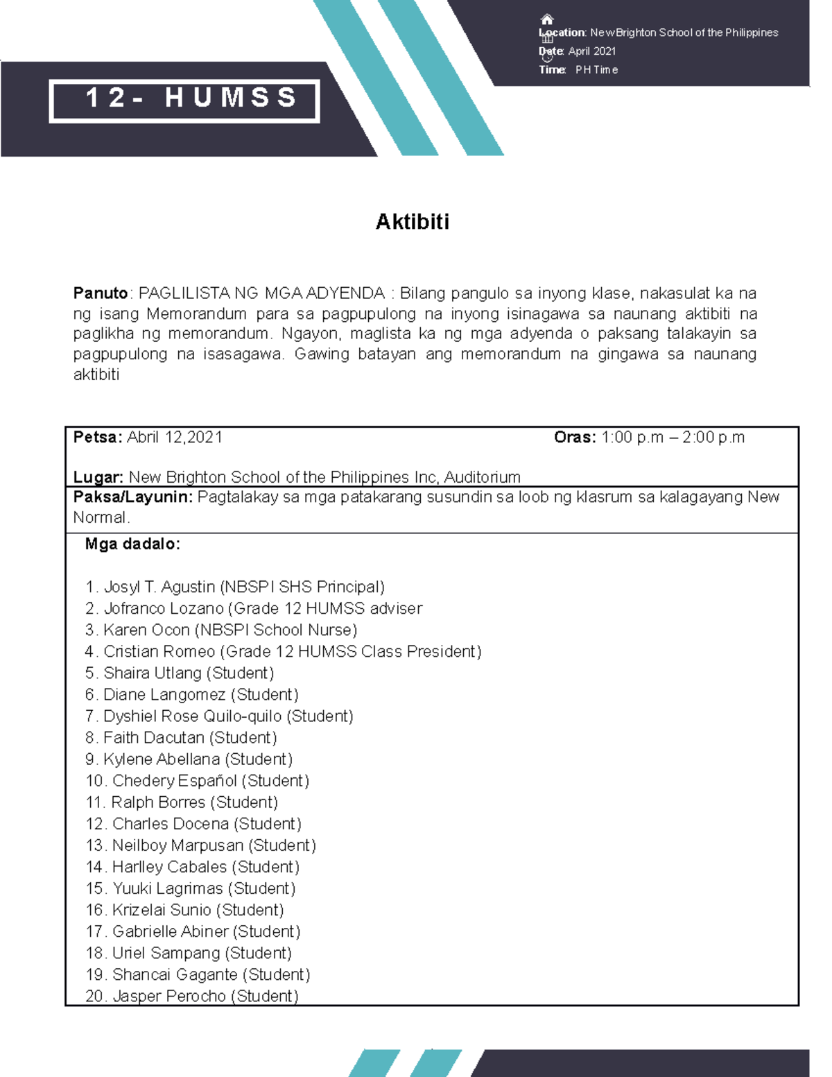Adyenda to be accomplished - Aktibiti Panuto: PAGLILISTA NG MGA ADYENDA ...