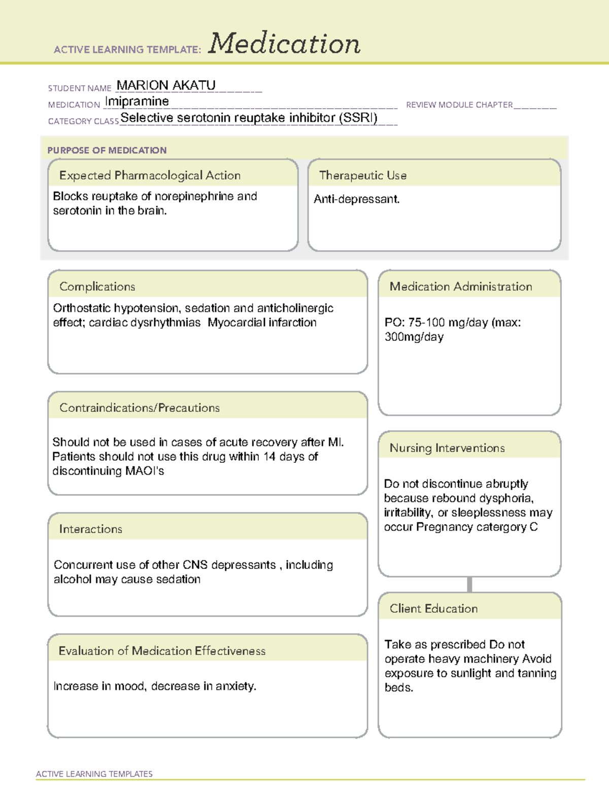 ATI Medication Template-7 - ACTIVE LEARNING TEMPLATES Medication ...