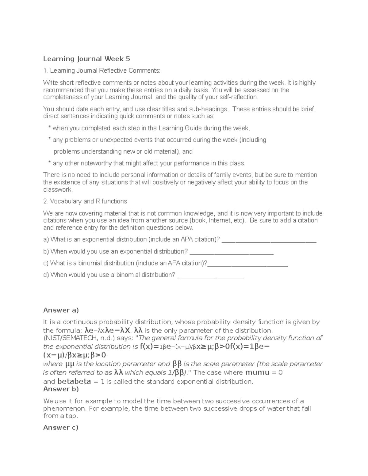 Learning Journal Week 5 - It is highly recommended that you make these ...