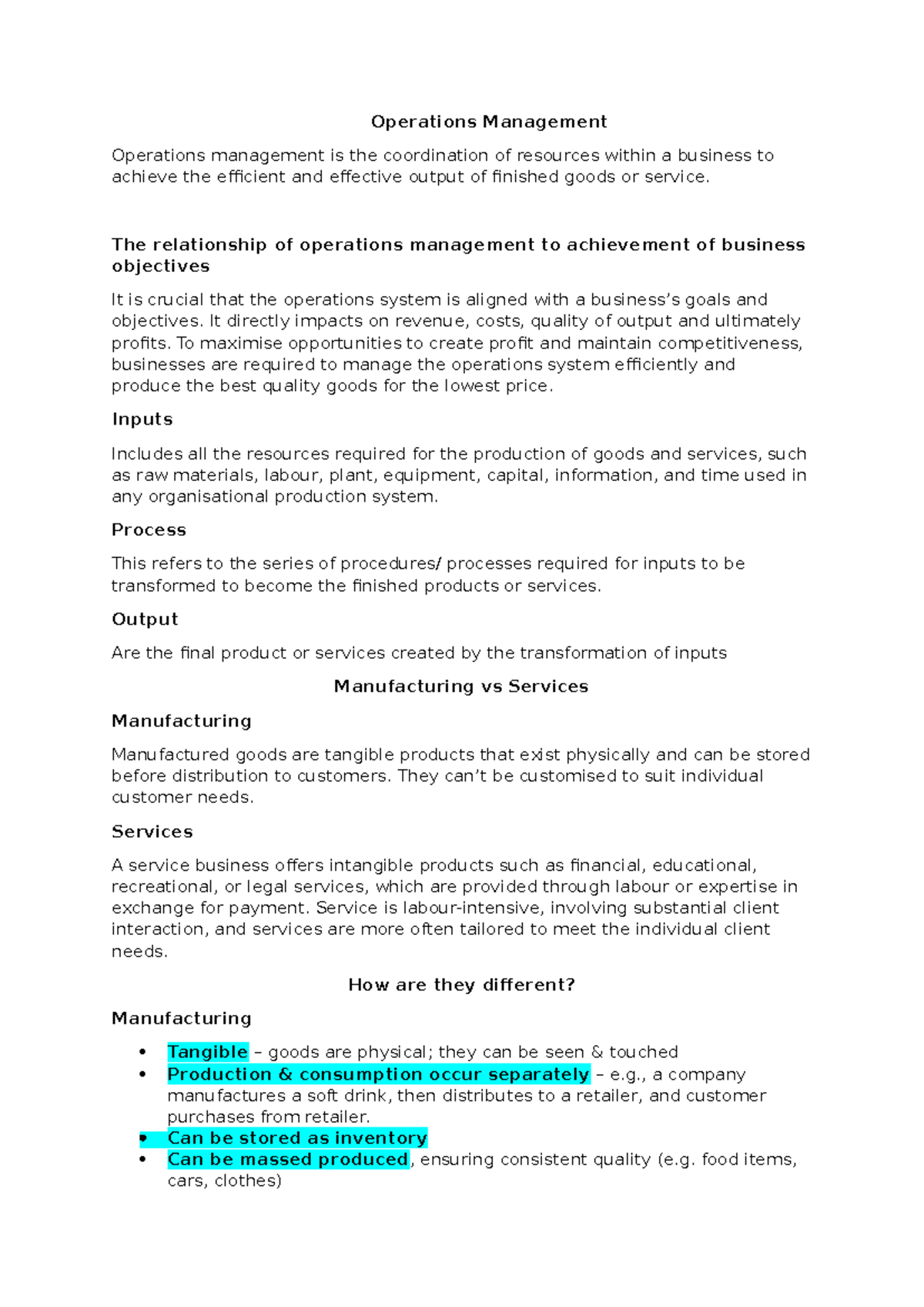 Busman AOS 3 UNIT 3 notes - Operations Management Operations management ...