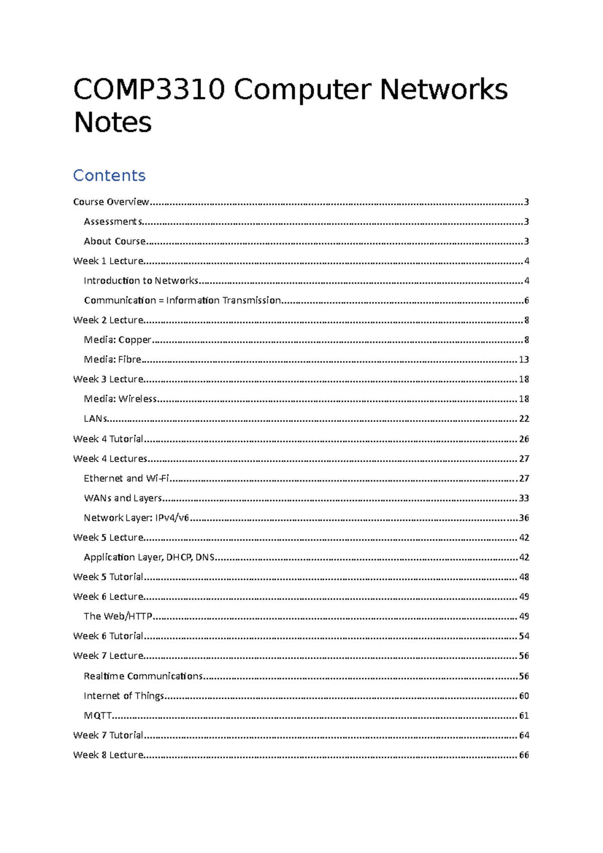 COMP3310 Computer Networks Notes - COMP3310 Computer Networks Notes ...