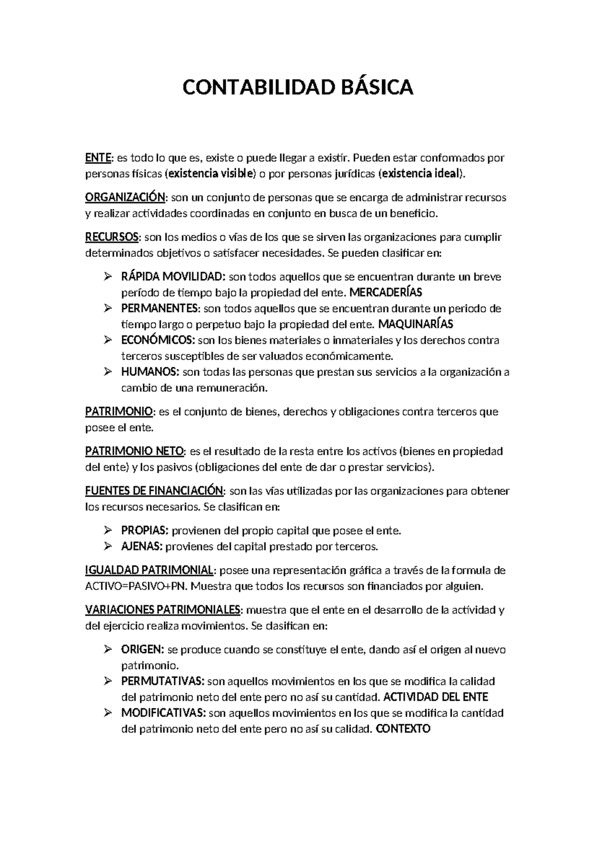 Primer Parcial - Resumen Contabilidad Básica - CONTABILIDAD BÁSICA ENTE ...