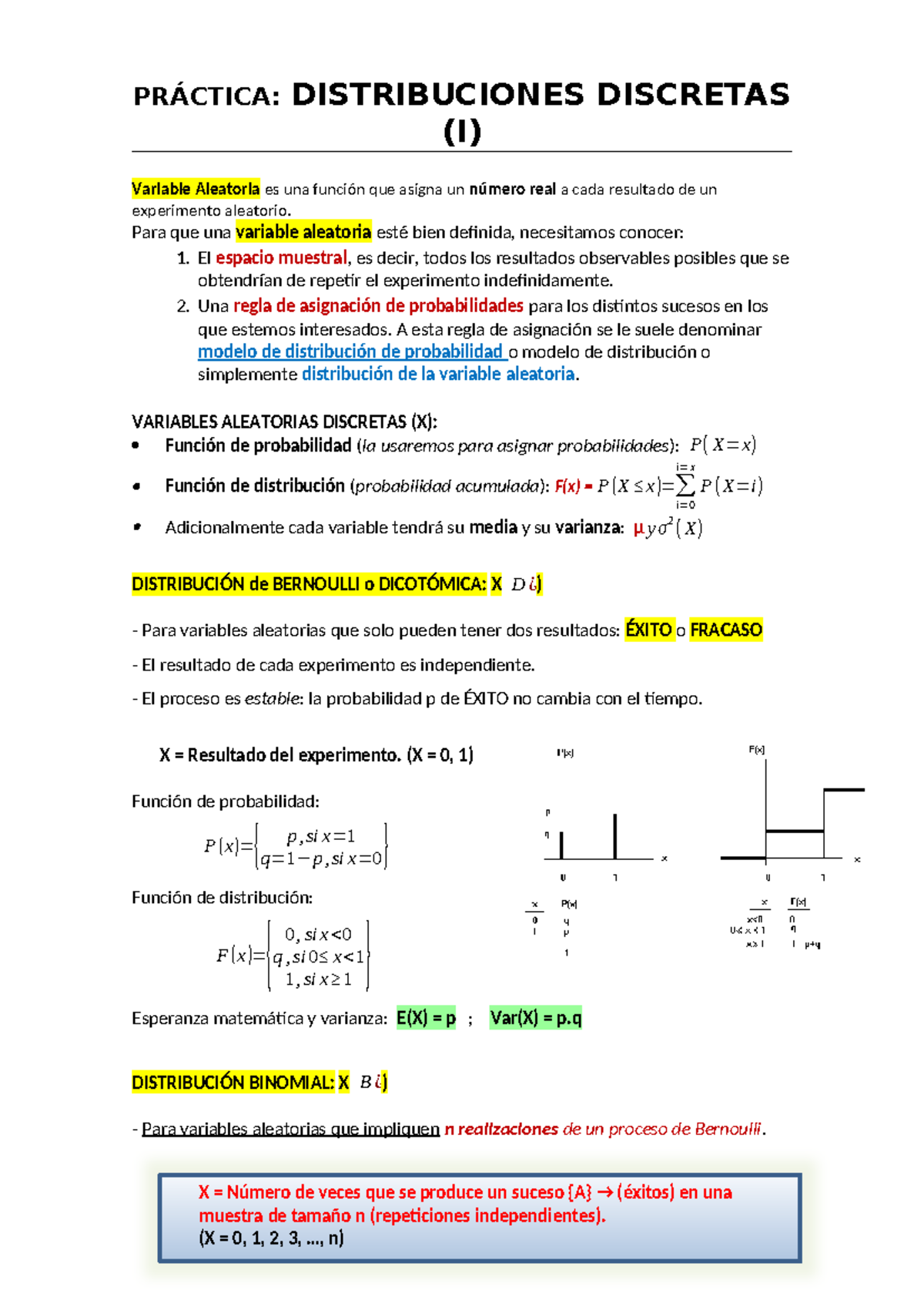 Práctica 4 Distribuciones Discretas I - PRÁCTICA: DISTRIBUCIONES DISCRETAS (I) Variable ...