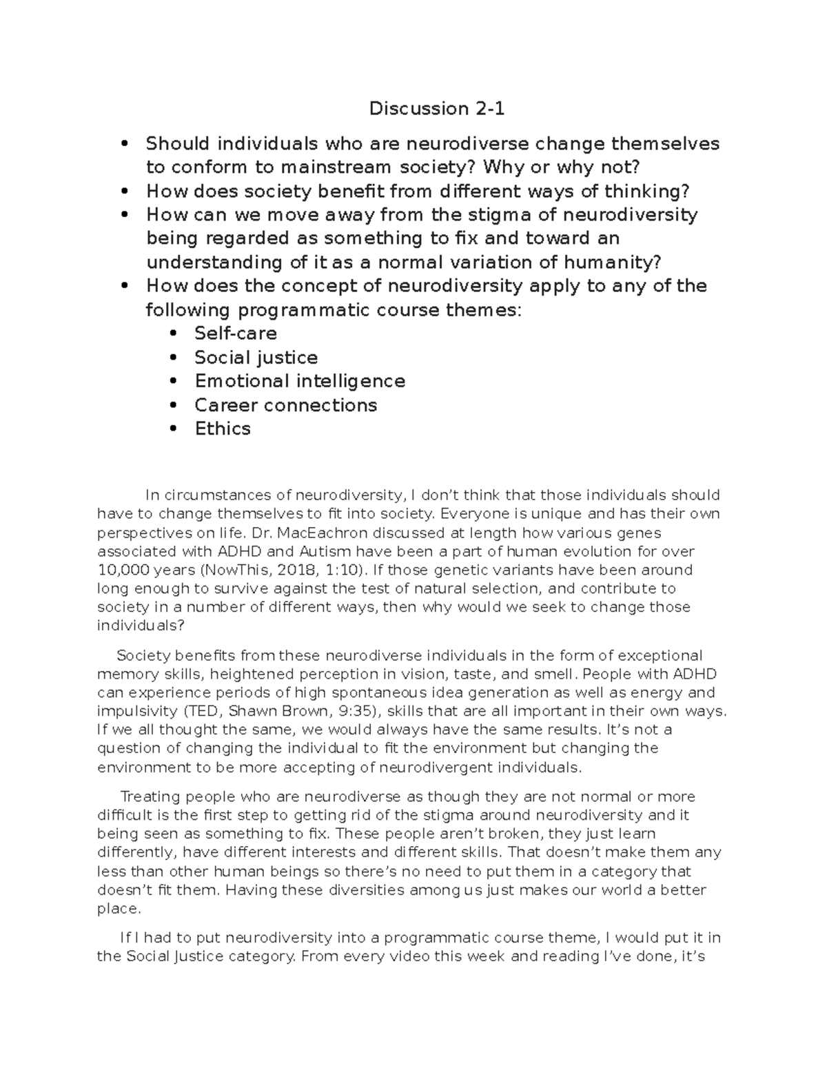 Psychology Discussion 2-1 - Discussion 2- Should individuals who are ...