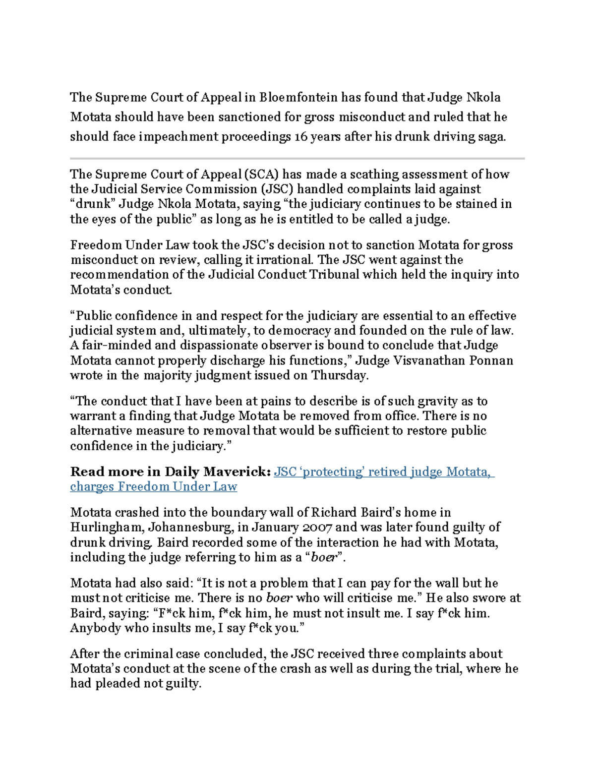 Proceedings of judge motata - The Supreme Court of Appeal in ...