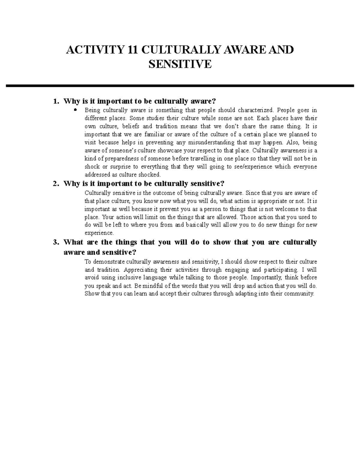 Activity 11 ge8 094920 - ACTIVITY 11 CULTURALLY AWARE AND SENSITIVE 1 ...