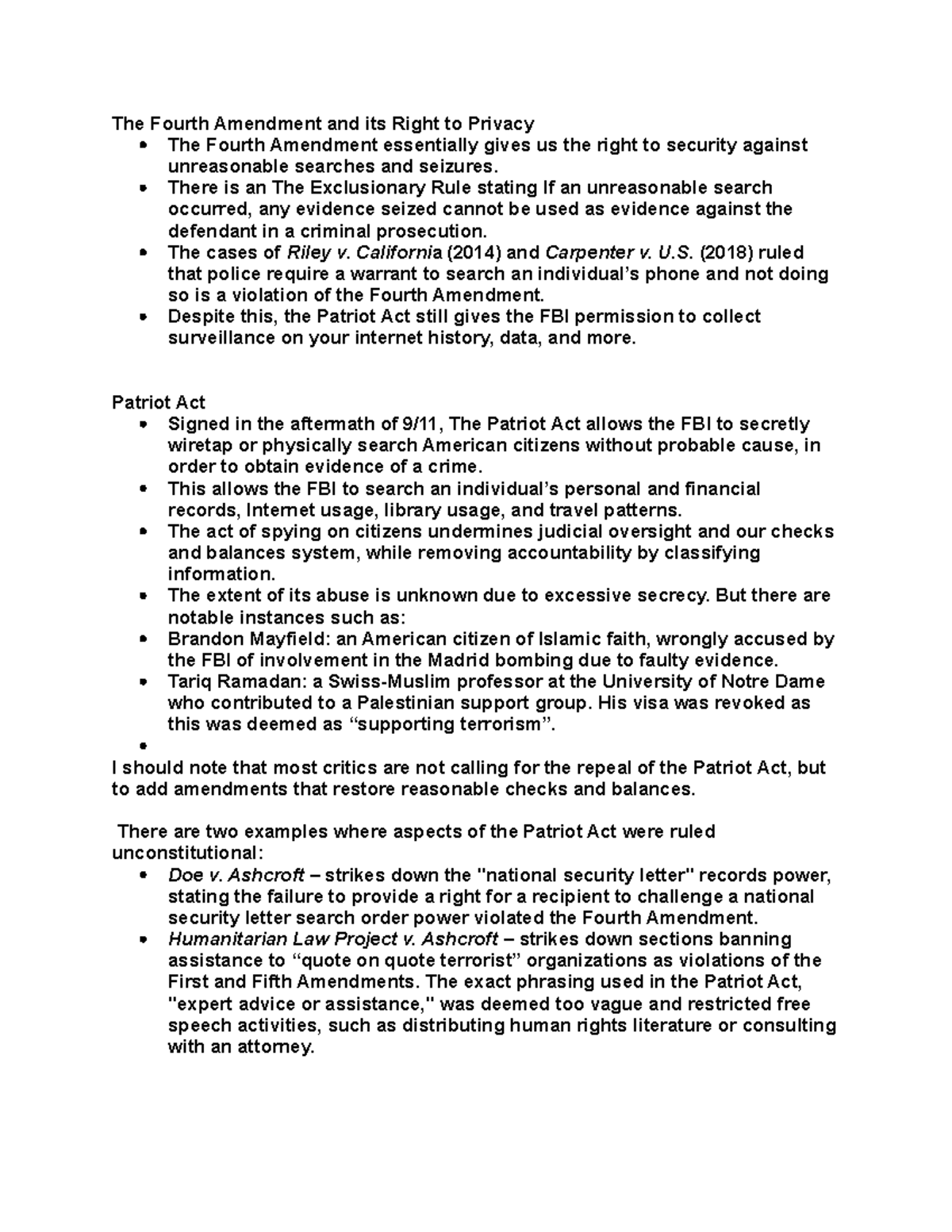 Notes for presentation - The Fourth Amendment and its Right to Privacy ...