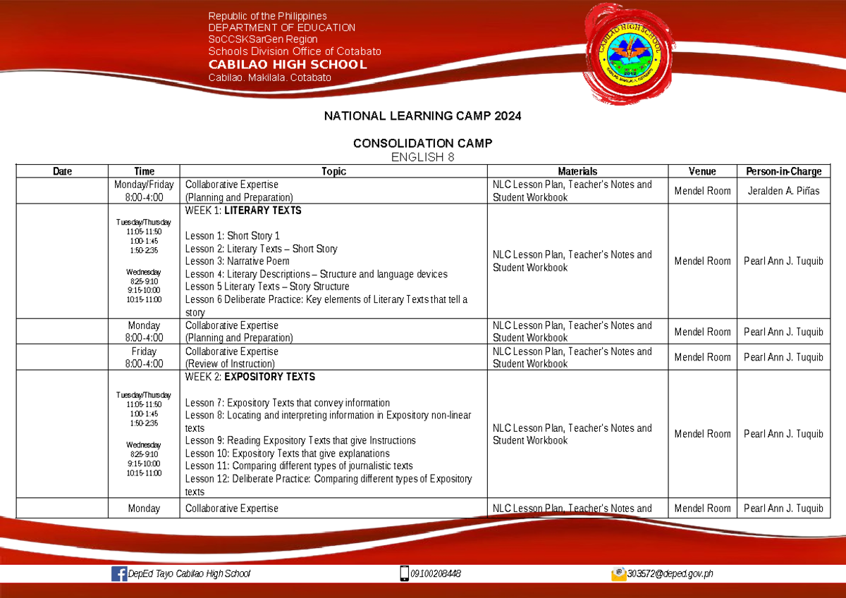 NLC 2023 Consolidation English Cabilao HS Final - Republic of the ...