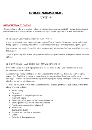 Stress Management unit 1 - STRESS MANAGEMENT S TOPIC PAGE - UNIT ...