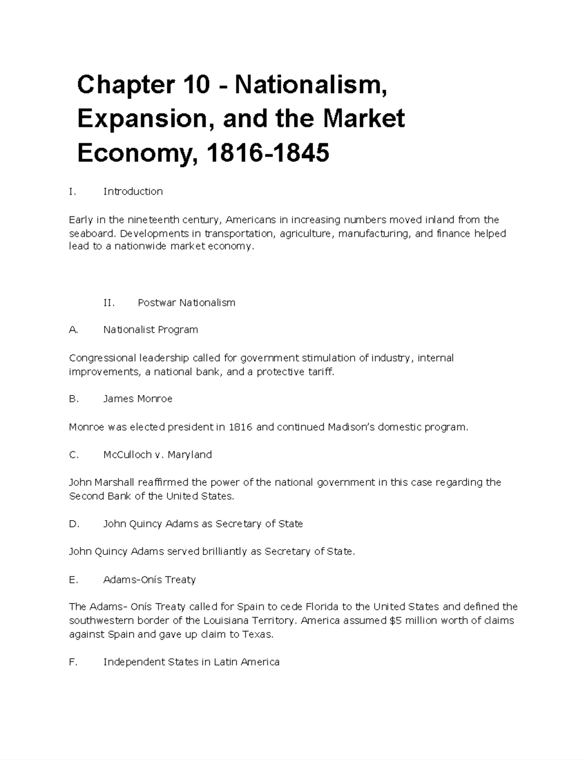 Chapter 10 - Nationalism, Expansion, and the Market Economy, 1816-1845 ...