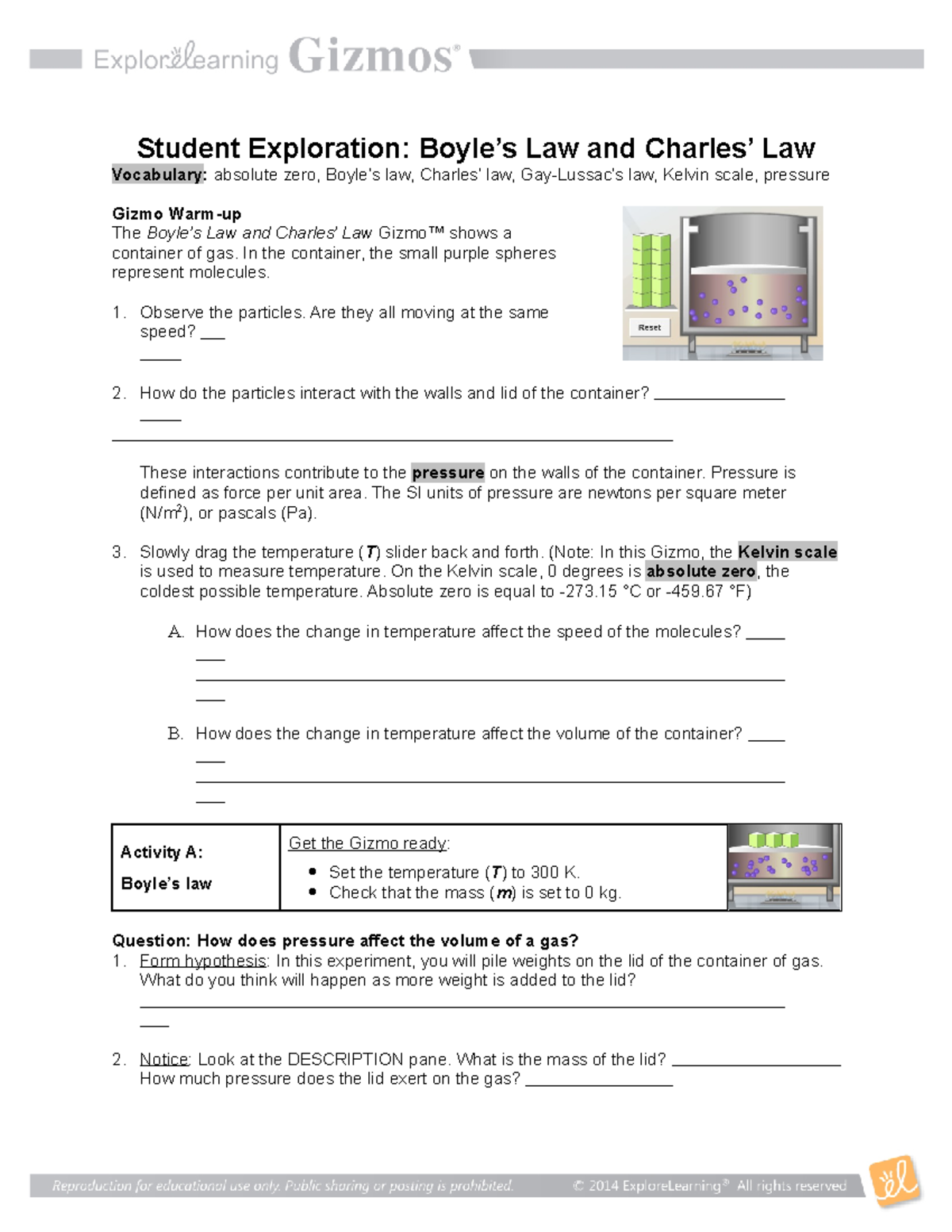Boyles Charles SEGizmos - Student Exploration: Boyle’s Law and Charles ...