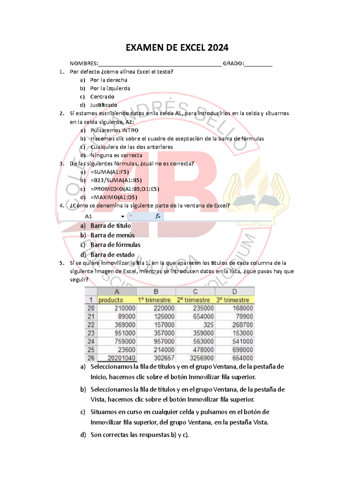 Examen DE Excel 2024 - EXAMEN DE EXCEL 2024 NOMBRES ...