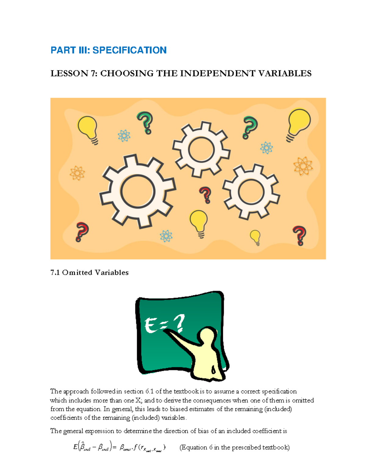 Lesson 7 Choosing the independent variables - PART III: SPECIFICATION ...