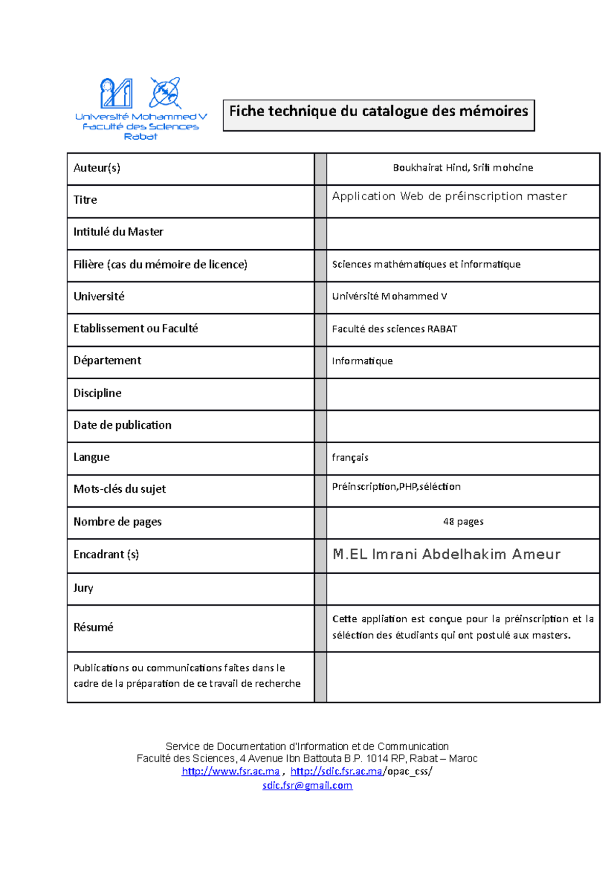 Fiche-technique-PFE - Fiche-technique-PFE - Auteur(s) Boukhairat Hind, Srifi mohcine Titre - Studocu