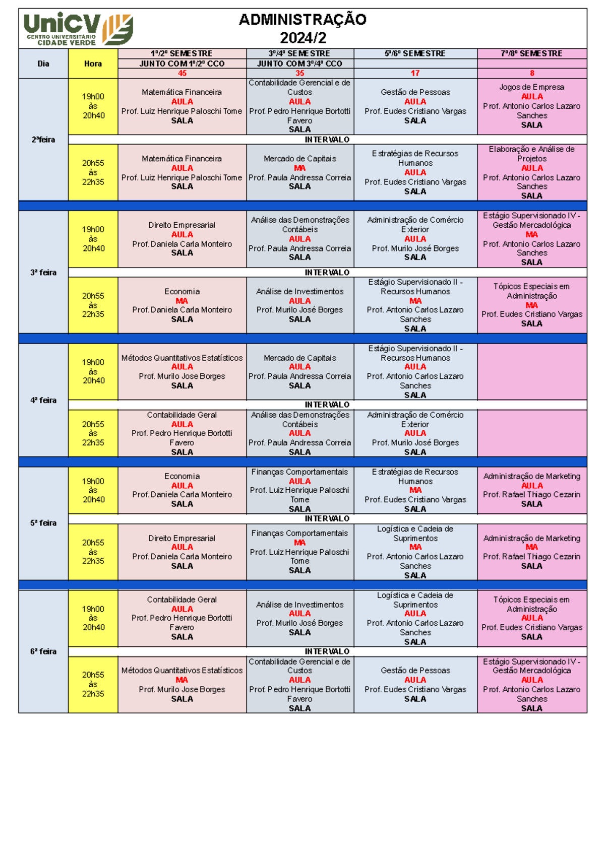 Administração - admmm - ADMINISTRAÇÃO 2024/ Dia Hora 1º/2º SEMESTRE 3º ...