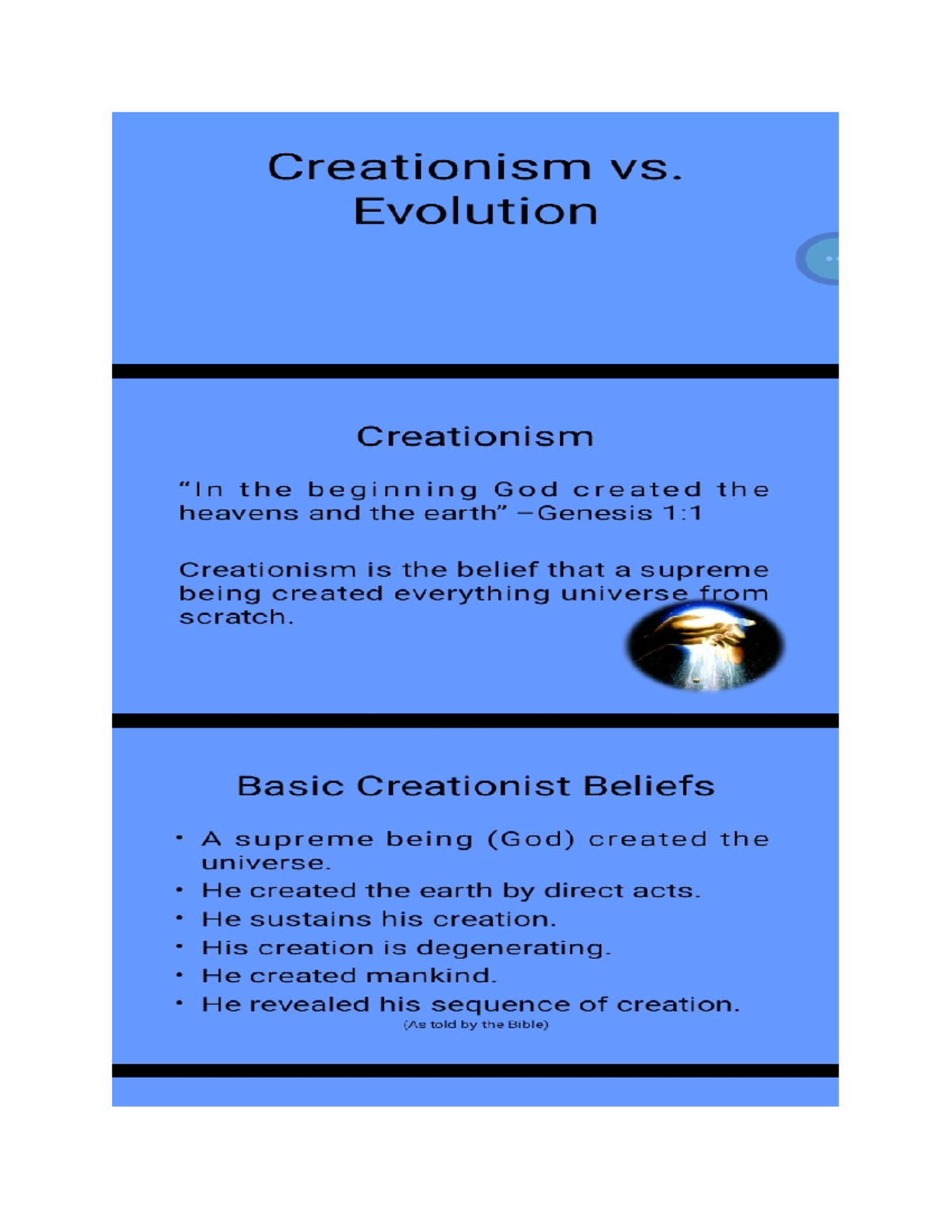 Asian(need iprint) - none - Creationism vs. Evolution Creationism the ...