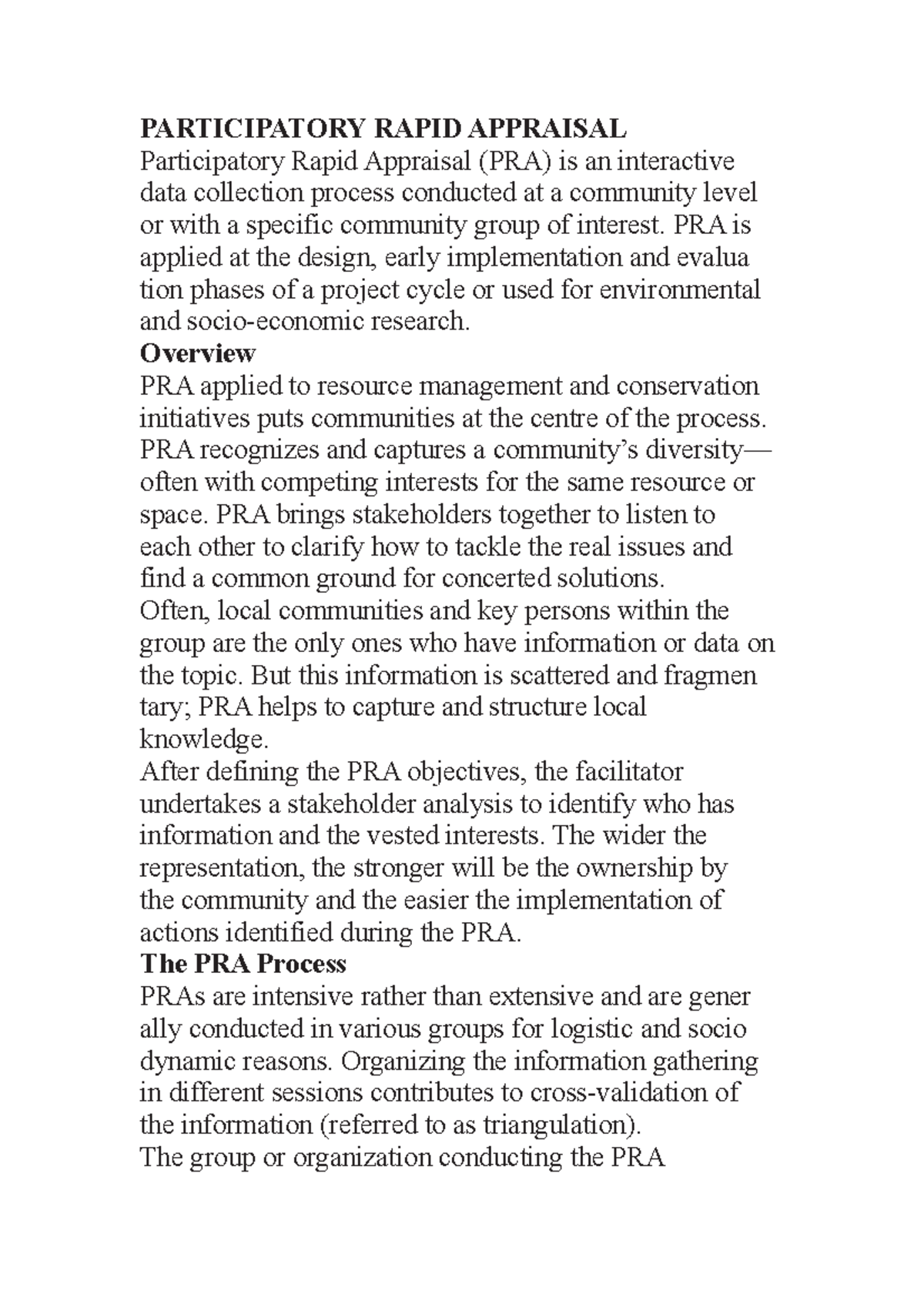 Participatory Rapid Appraisal - PARTICIPATORY RAPID APPRAISAL ...