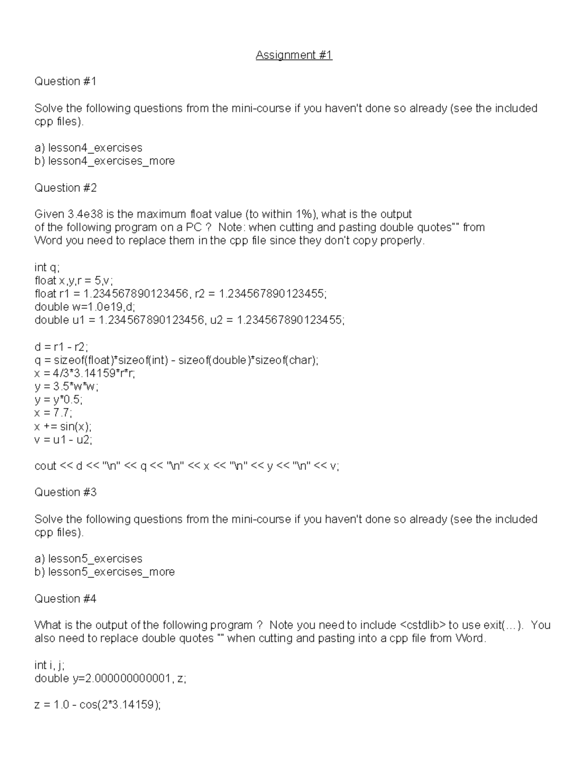 MIAE 215 assignment 1 - Assignment # Question # Solve the following questions from the mini ...