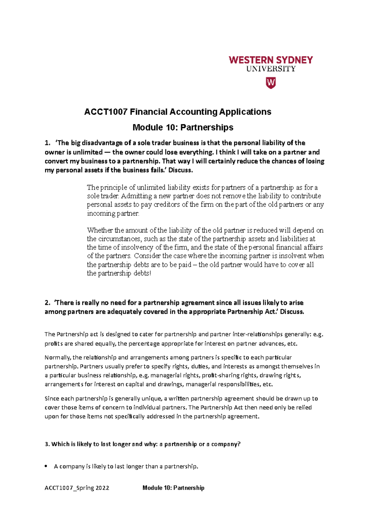 ACCT1007 Module 10 solutions Spring 2022 - ACCT1007 Financial ...