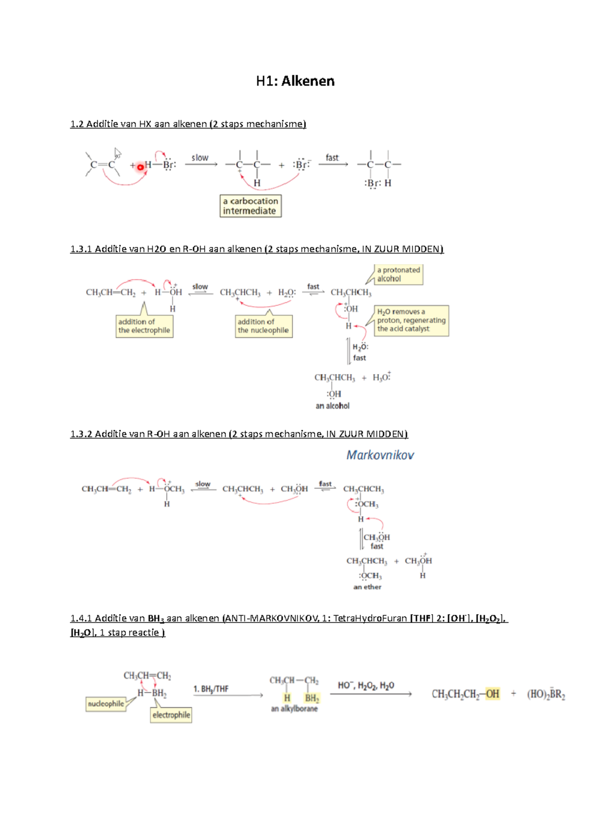 Samenvatting organische chemie 1b - H1: Alkenen 1 Additie van HX aan ...