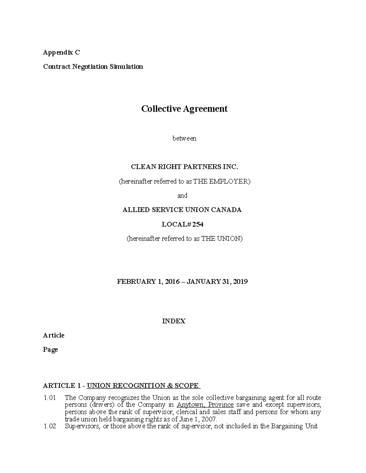 Collective Agreement - Lecture and practice notes - Appendix C Contract ...