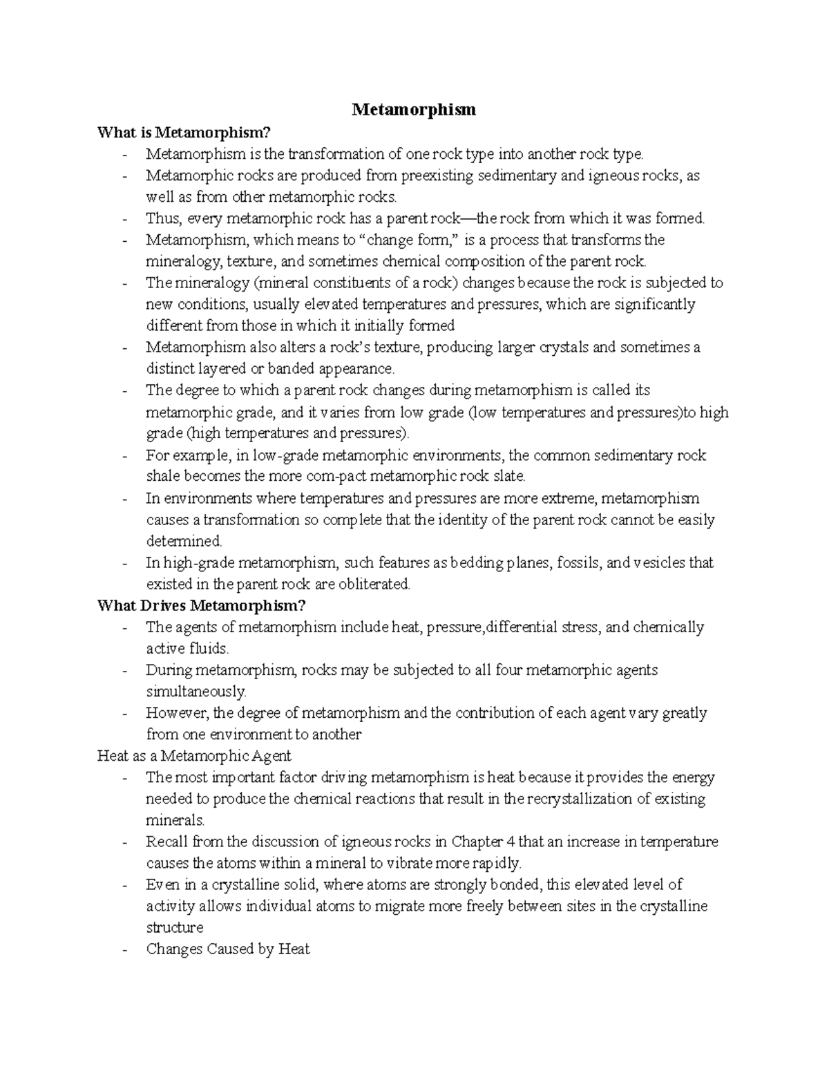 Unit 7 Textbook Notes - Metamorphism What is Metamorphism ...