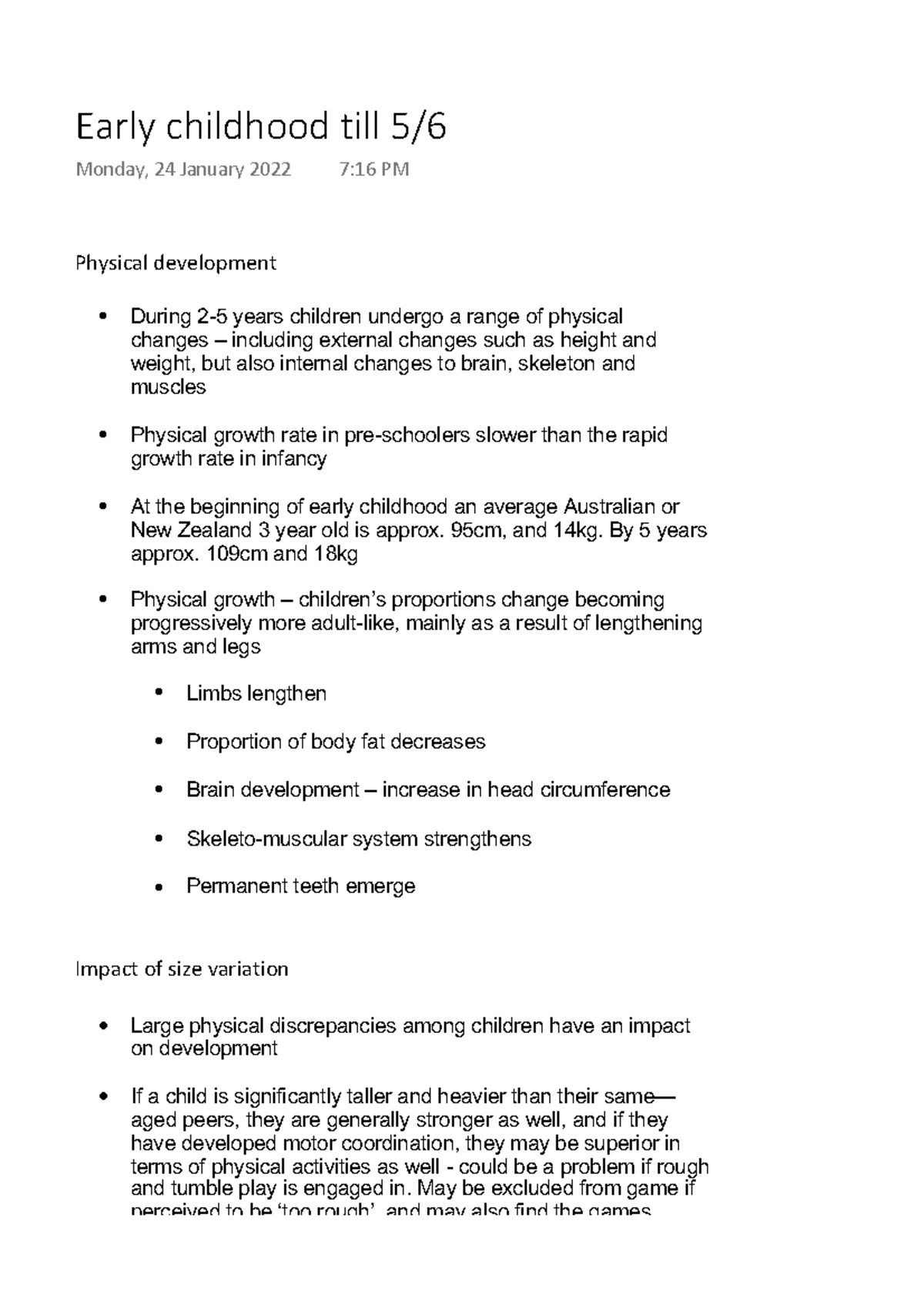 Early childhood till 56 - Physical development During 2-5 years ...