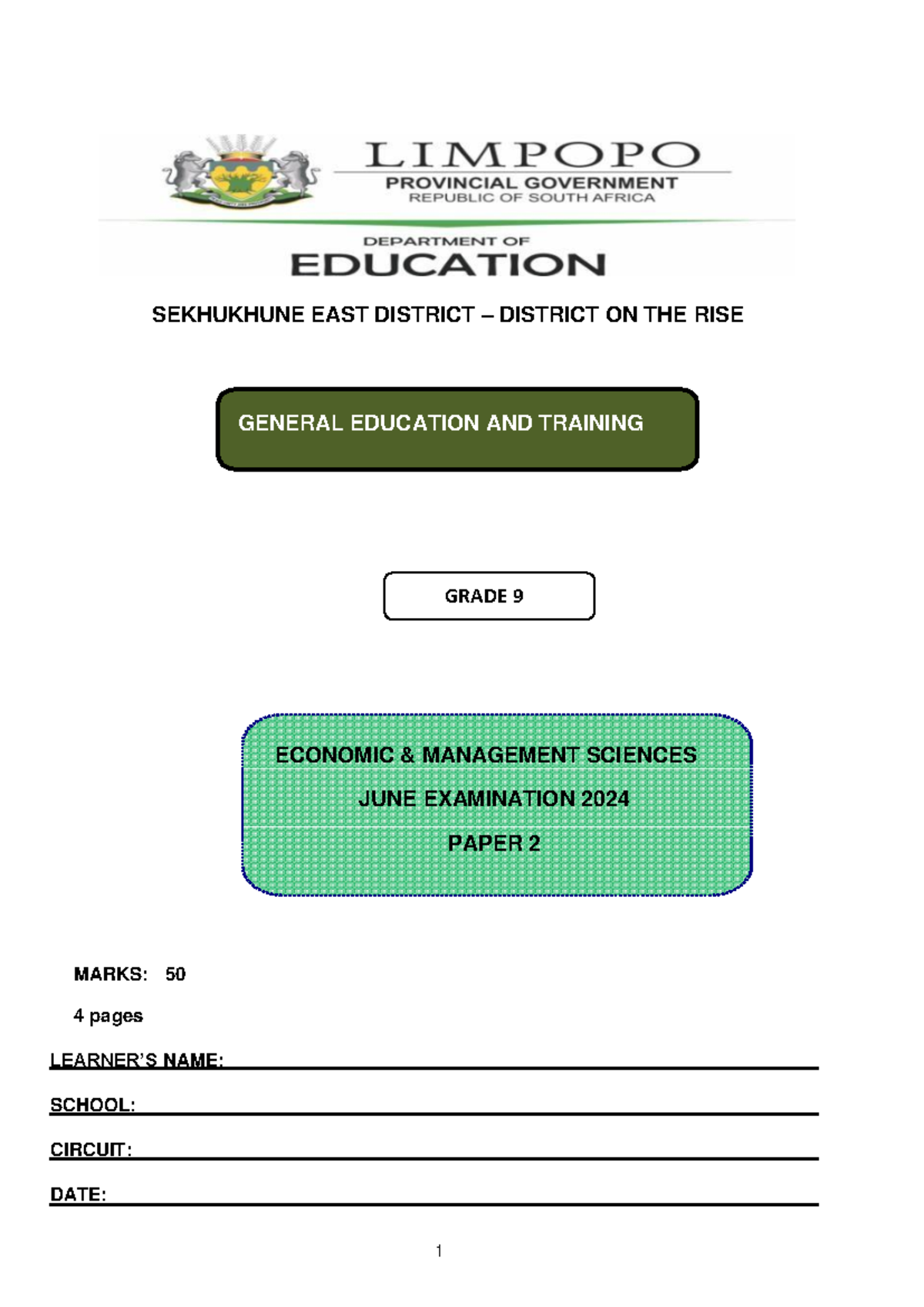 EMS Paper 2 GR9 2024 JUNE EXAM AB - SEKHUKHUNE EAST DISTRICT – DISTRICT ...