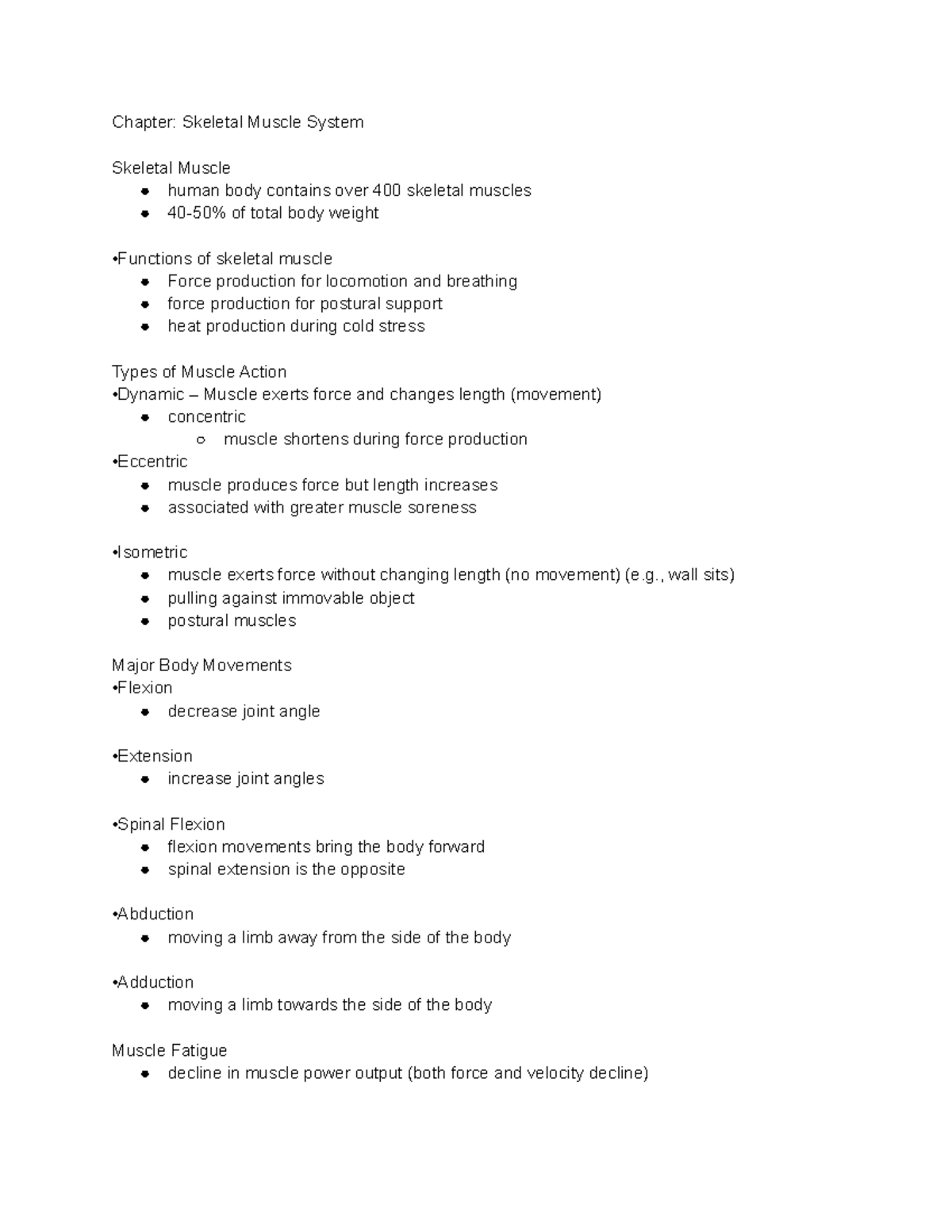 Skeletal Muscle System- Notes - Chapter: Skeletal Muscle System ...
