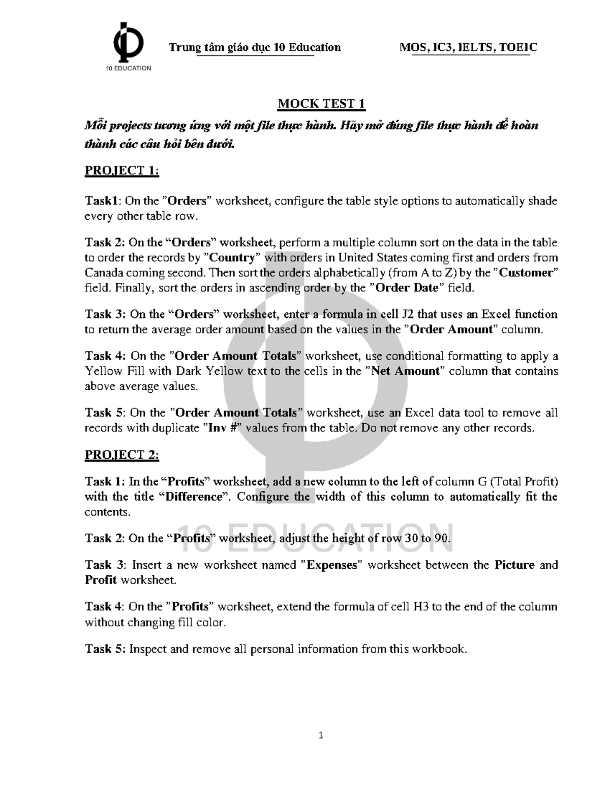 MOCK TEST 1 - 12345 - MOCK TEST 1 Mỗi projects tương ứng với một file ...