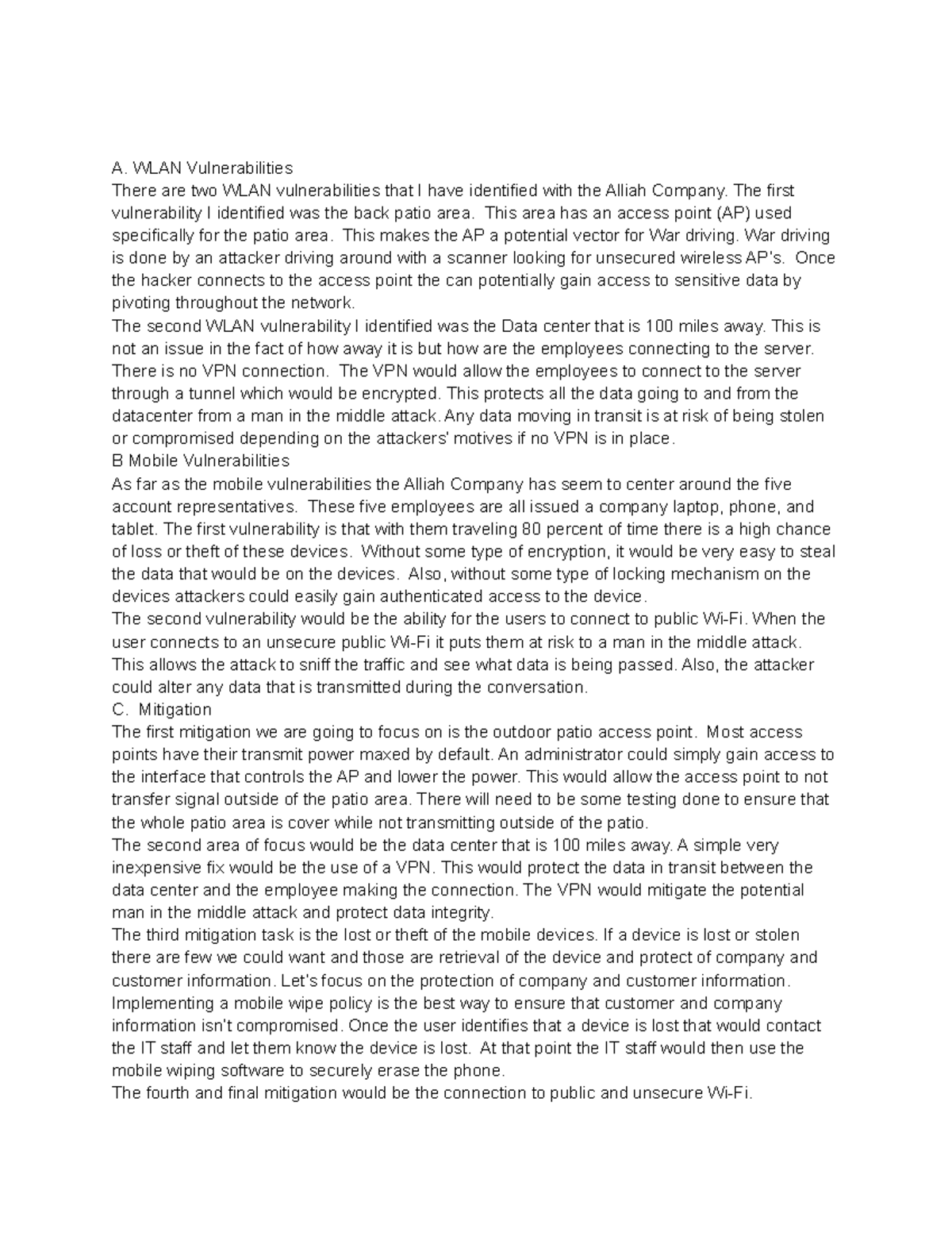 C844 task 2 - Task2 - A. WLAN Vulnerabilities There are two WLAN ...