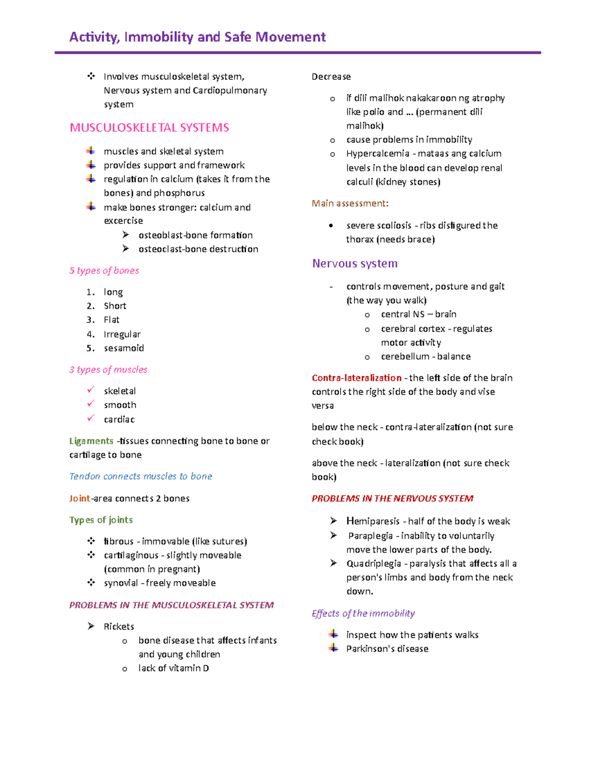 Funda-Immobility - Activity, Immobility and Safe Movement Involves ...