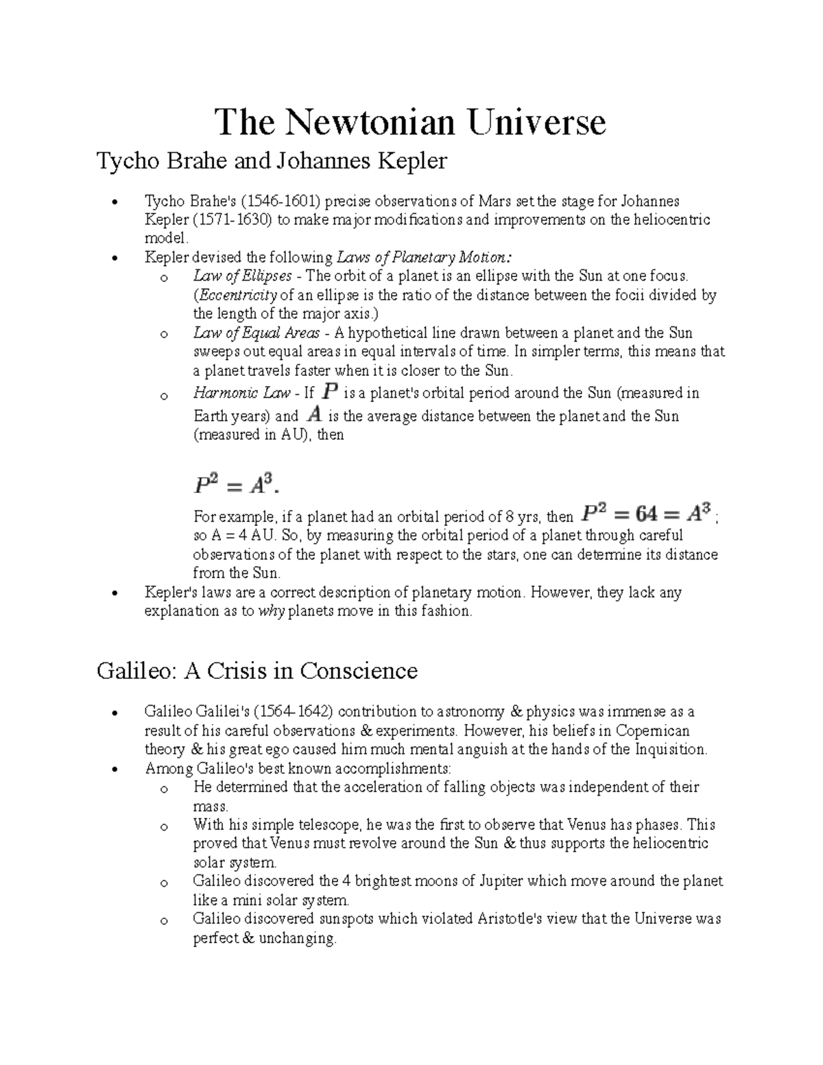 Astr notes 3 - The Newtonian Universe Tycho Brahe and Johannes Kepler ...