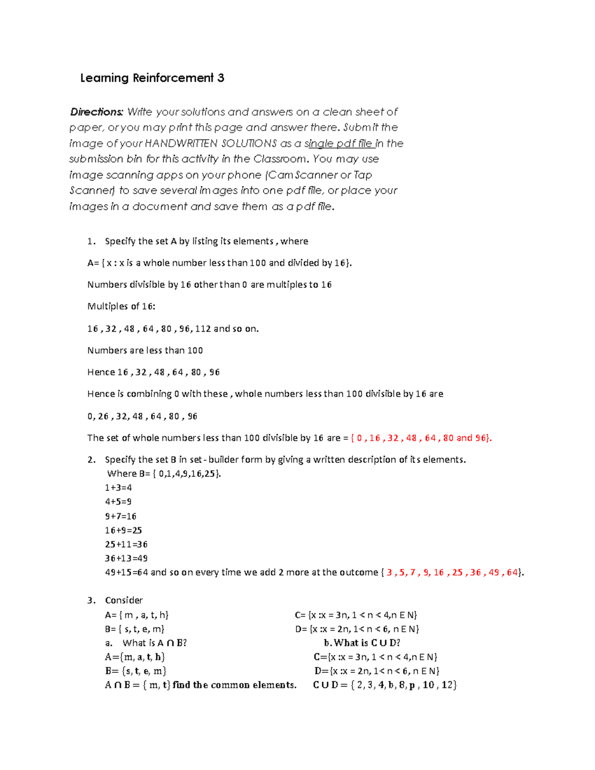 Learning Reinforcement 3 - Submit the image of your HANDWRITTEN ...