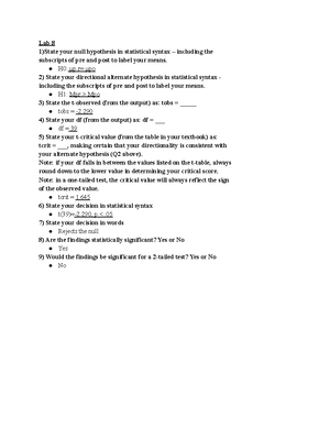 Lab 9 - Lab 9 Assignment - Lab 9 1 the null hypothesis in statistical ...